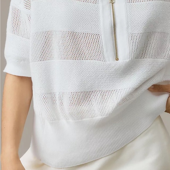 Varley | Tops | Nwt Varley Xs Cream Mesh Knit Top With Gold Zipper ...